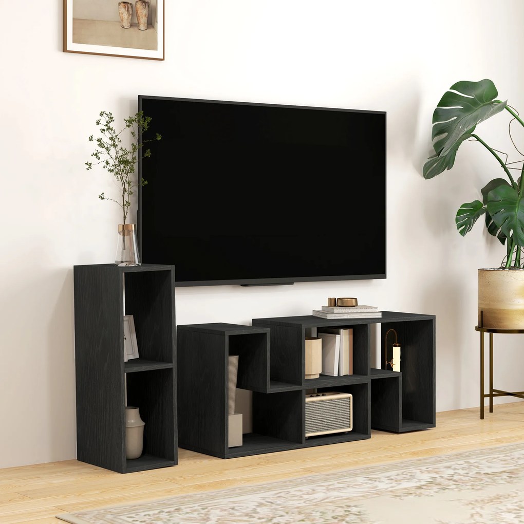 HOMCOM TV nábytek max. 75" modulární s 2 L-tvarovanými regály a obdélníkovým regálem, z dřeva, 134-180 x 30,5 x 44 cm, černý