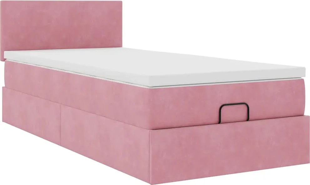 Osmanský rám postele s matrací růžová 80x200cm samet 3311668