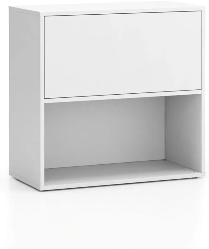 PLAN Kancelářský policový regál LAYERS, krátký, 1 box, 800 x 400 x 777, bílá / šedá
