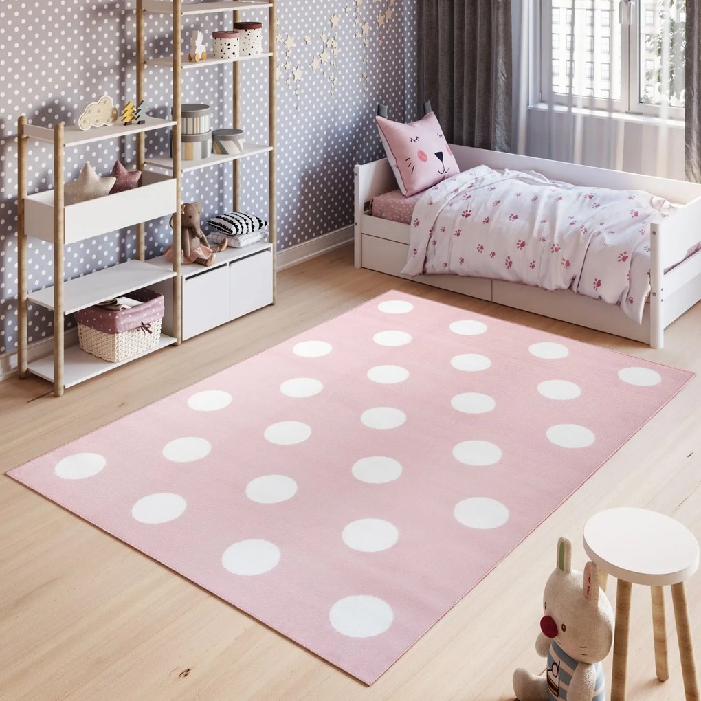 Dětský koberec PINKY White Dots růžový - 80x150 cm