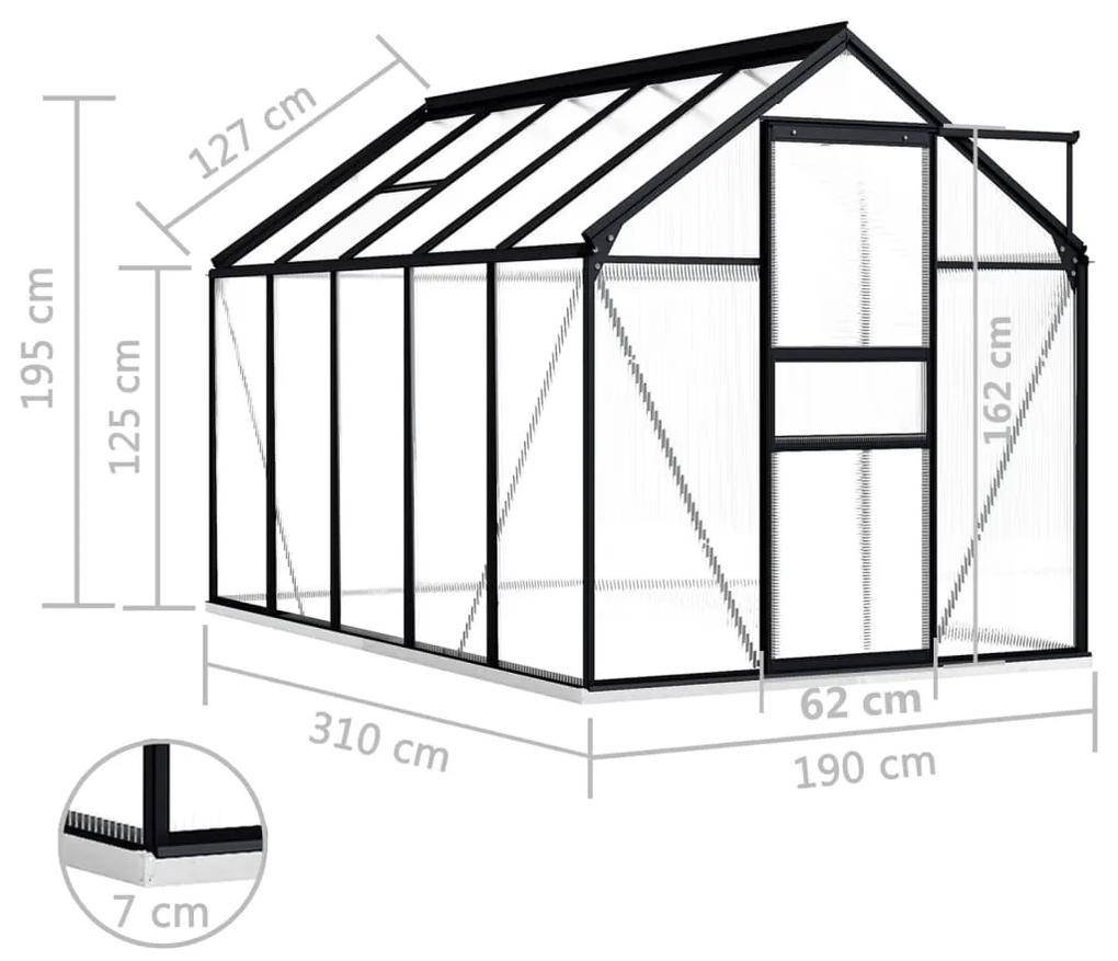 vidaXL Skleník s podkladovým rámem antracitový hliník 5,89 m²