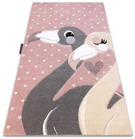 Dětský kusový koberec PETIT Plameňáci / srdíčka růžový Rozměr: 140x190 cm
