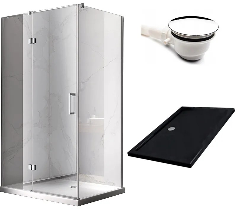 BPS-koupelny Obdélníkový sprchový kout HYD-OK02B 100x80 chrom/transparent + vanička HYD-OSV-ST03A černá