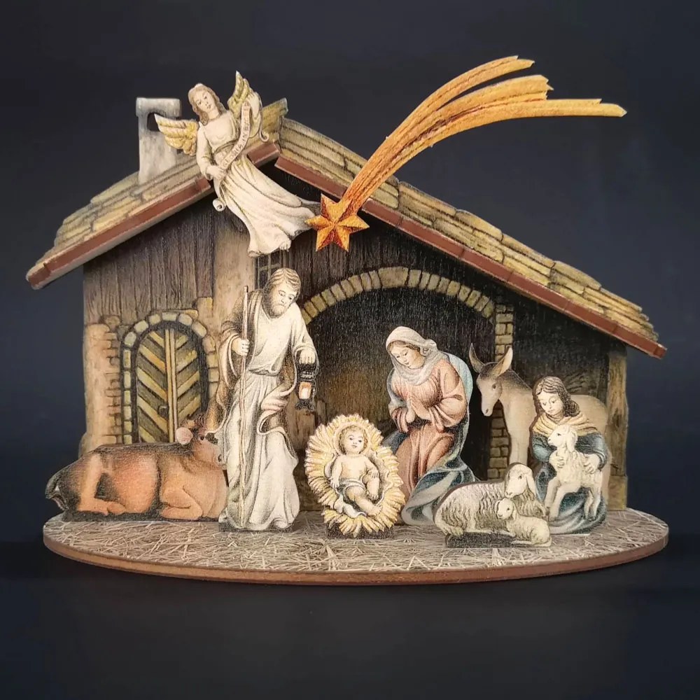 AMADEA Dřevěný skládací betlém  3D 14 cm