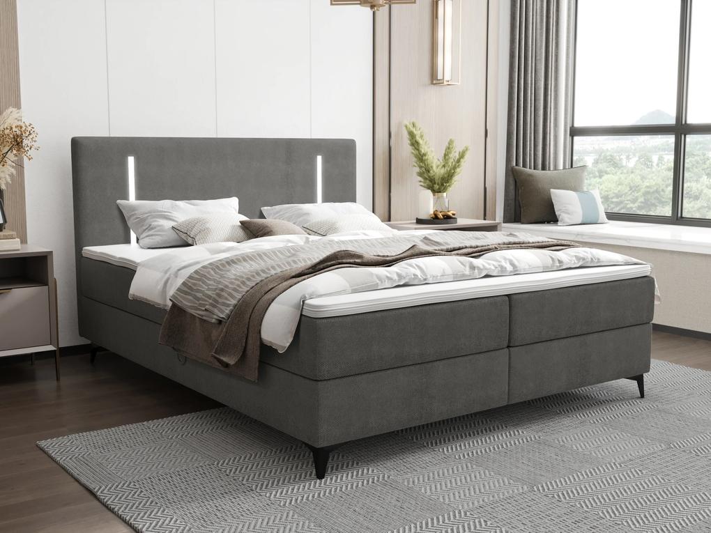 Manželská postel 180 cm Ortega Comfort (tmavě šedá) (s roštem a matrací, s úl. prostorem) (s LED osvětlením). 1082743
