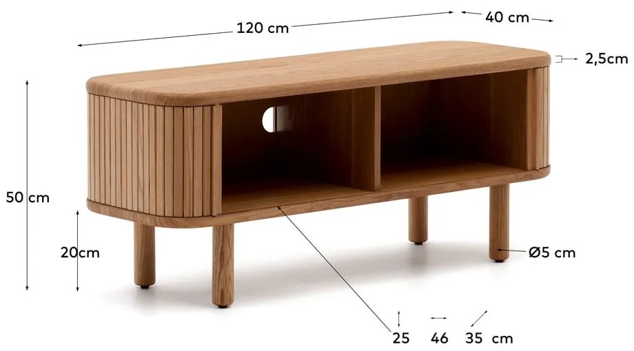 TV stolek v dekoru jasanu v přírodní barvě 120x50x40 cm Mailen – Kave Home