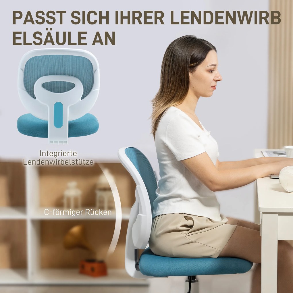 HOMCOM Kancelářská židle, ergonomická židle s C-tvarovanou opěrkou zad, výškově nastavitelná, modrá
