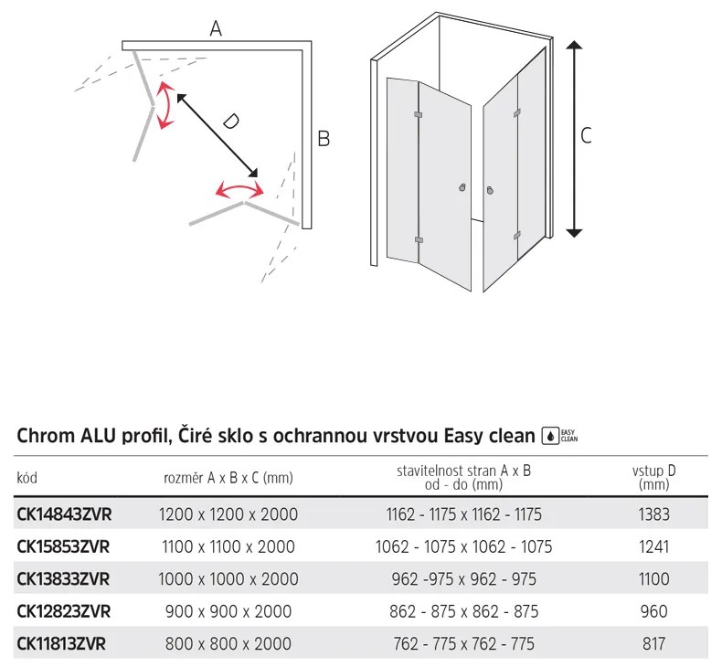 Mereo Mereo, Zalamovaci sprchový kout, Novea, čtverec, chrom ALU, sklo Čiré, CK13833ZVR
