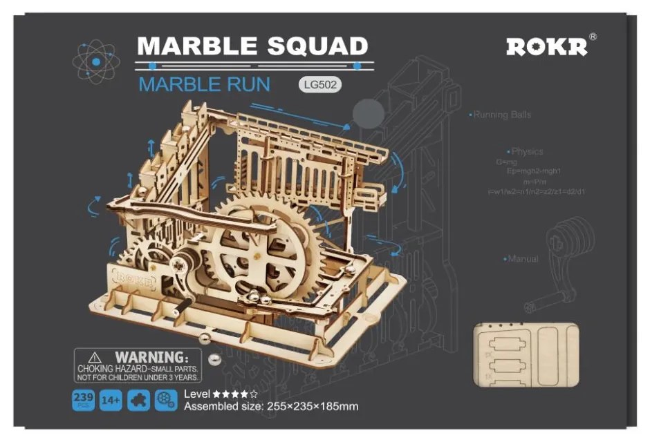 Robotime 3D dřevěné mechanické puzzle Kuličková dráha Marble squad 239 ks