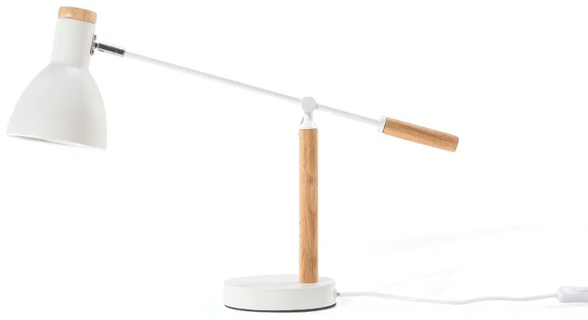 Bílá stolní lampa na čtení z dřeva a kovu PECKOS