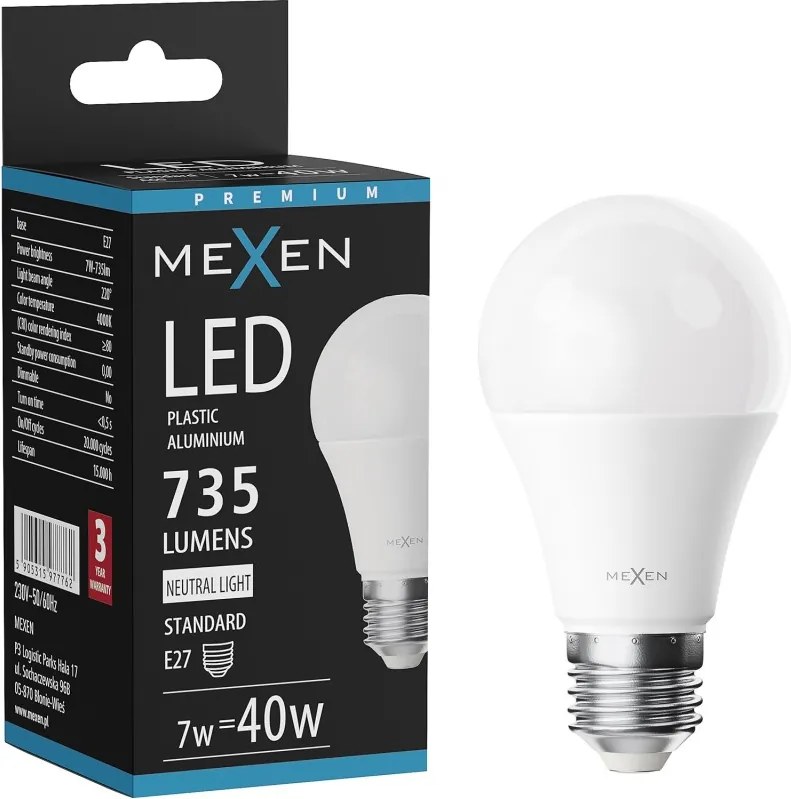 Mexen Nova, LED žárovka E27, A60, 7W, neutrální - 4000K, 735 lm - L100-E27-0740-01