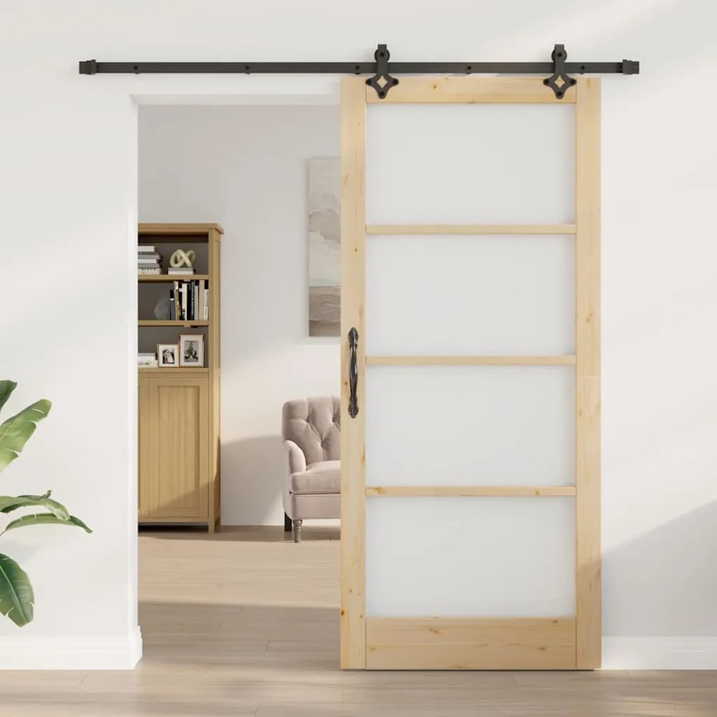 Posuvné dveře ORKDAL 93 x 211 cm Masivní borové dřevo a sklo 3332205
