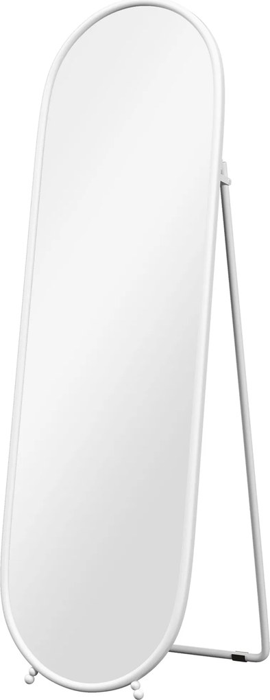 HOMCOM Zrcadlo na celé tělo, 160 x 40 cm Nástěnné zrcadlo se stojanem, Kovový rám, Oválné podlahové zrcadlo do obývacího pokoje, ložnice, Bílá