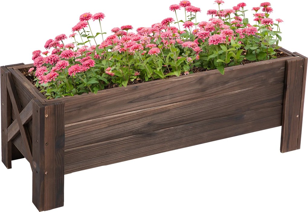 Outsunny Zahradní Truhlík z Masivního Dřeva Obdélníkový s Vysokými Nohy a 2 Odtokovými Otvory pro Květiny a Rostliny 100x36,5x36 cm Hnědý | Aosom