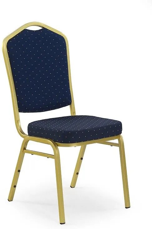 Čalouněná jídelní židle Kelyn 2, lakovaná ocel + tkanina, zlatá / modrá