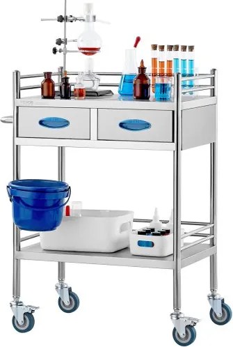 Laboratorní servírovací vozík, 2vrstvý nerezový pojízdný vozík