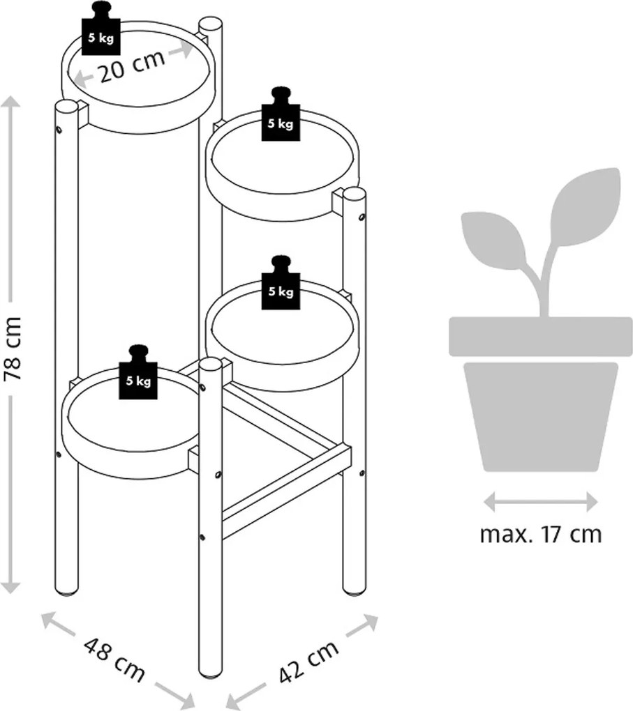 STOJAN NA KVĚTINÁČ WBAMB4 78X48X42 CM BÍLÁ/HNĚDÁ