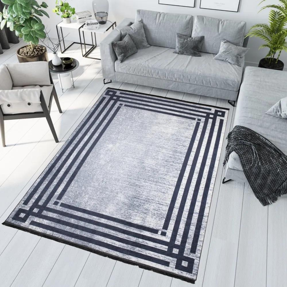 Šedý trendový koberec s protiskluzovou úpravou a geometrickým vzorem Šířka: 140 cm | Délka: 200 cm