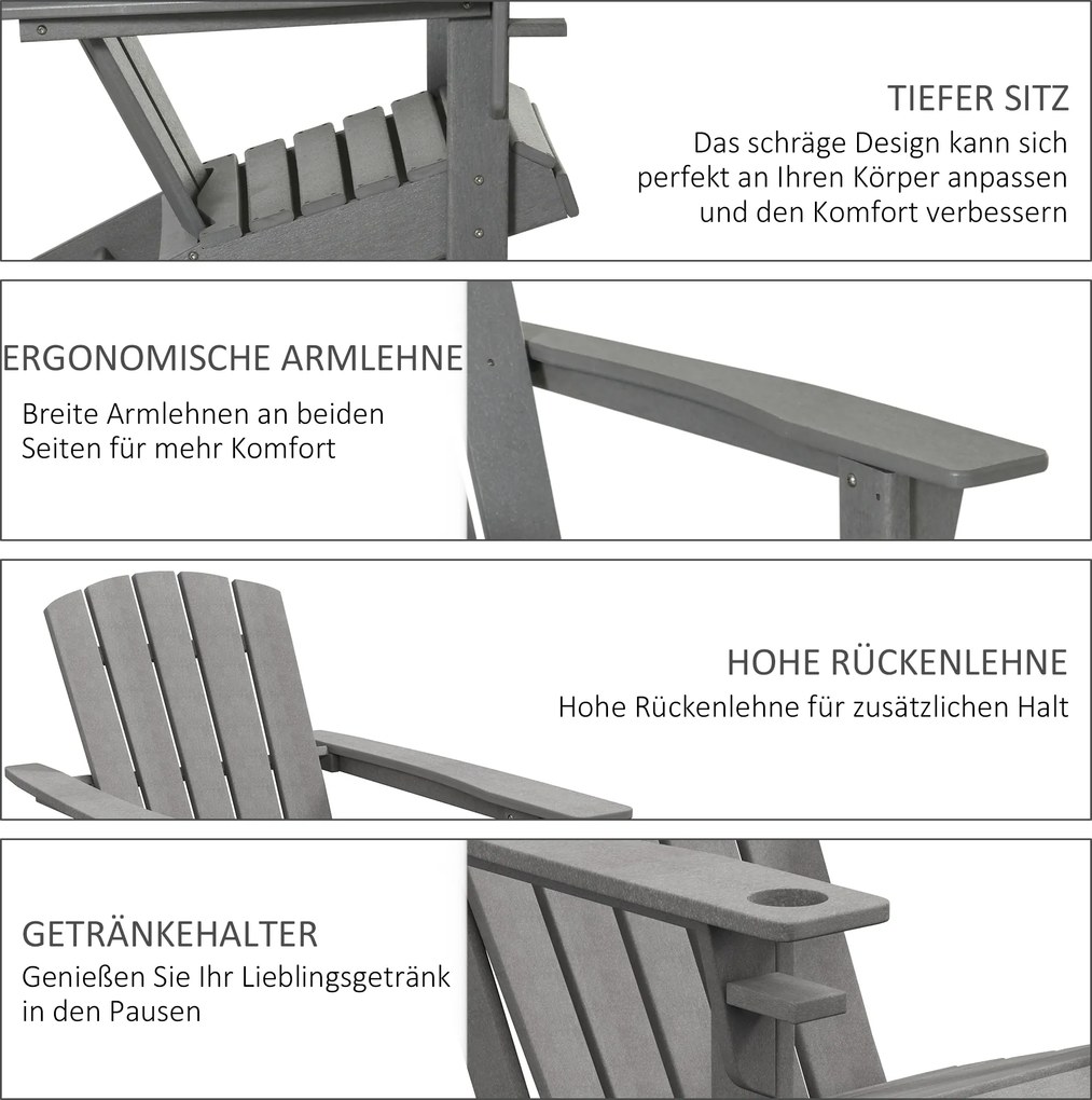 Zahradní židle, ergonomický design, odolná proti povětrnostním vlivům, HDPE, šedá, 75 x 87 x 90 cm