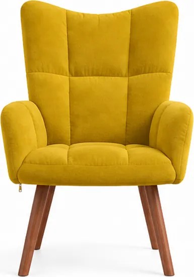 relaxační křeslo, odpočinkové, masivní kaučukovník/kov/samet, 97x62x70 cm, nohy tmavé/hořčicově žlutá, Dekorino KR20260094