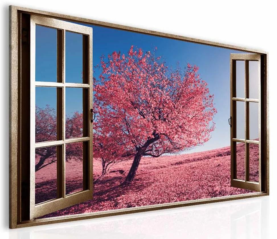 3D obraz okno růžová krajina Velikost (šířka x výška): 60x40 cm