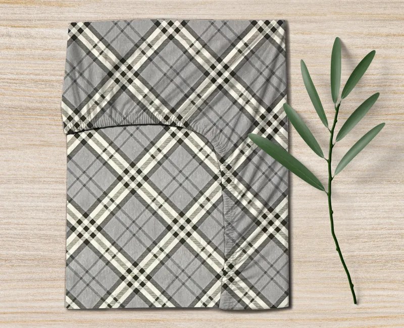 Ervi Bavlněné napínací prostěradlo - Grey Tartan