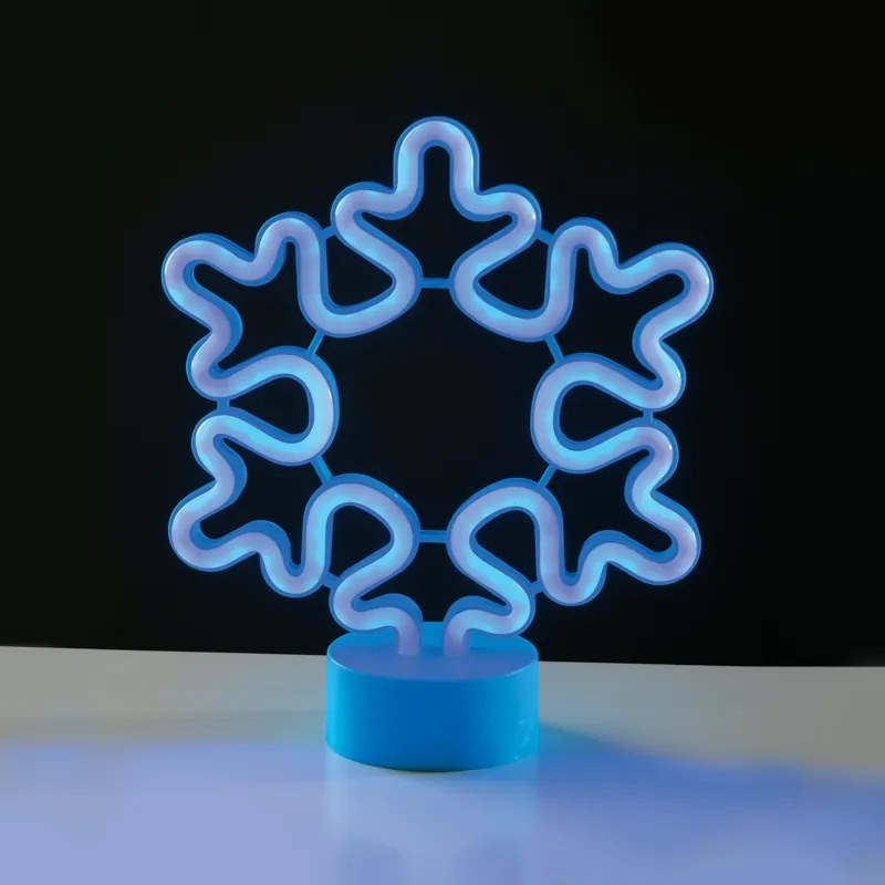 ACA Lighting Neonová lampička - Vločka, modrá barva, 3x AA baterie