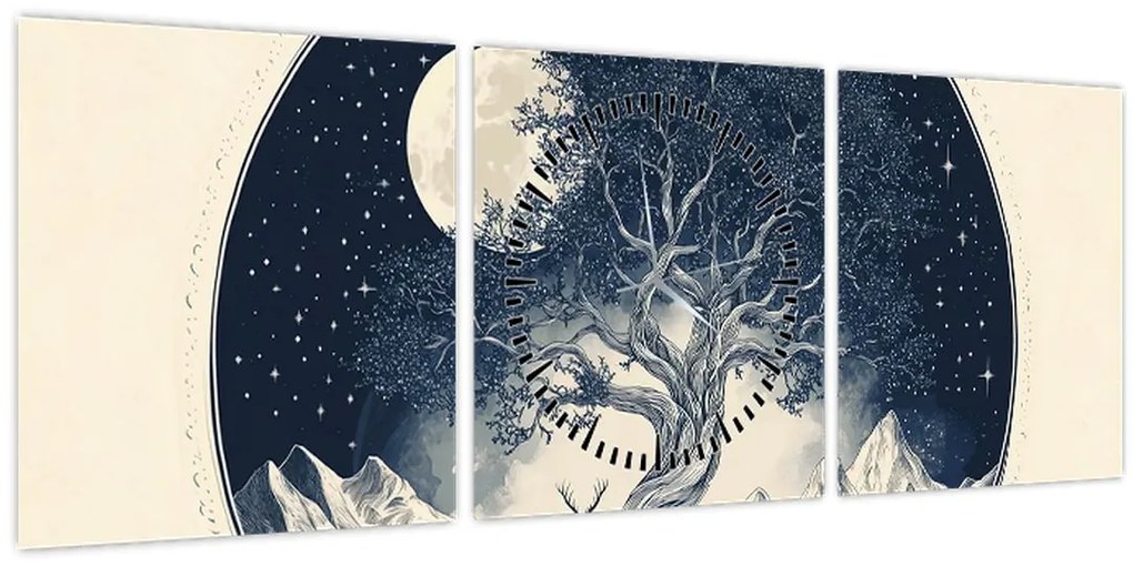 Obraz - Magický strom s jelenem I. (s hodinami) (90x30 cm)