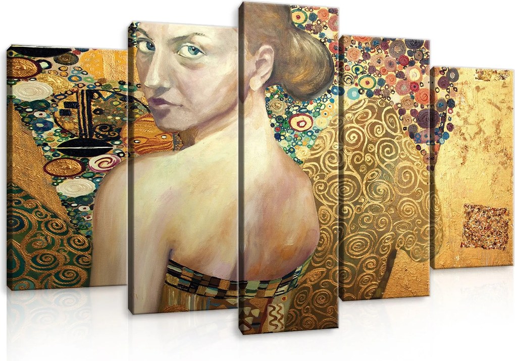 Obraz 100x60 modulární polyptych bez rámu zlatý Klimt moderní vzory