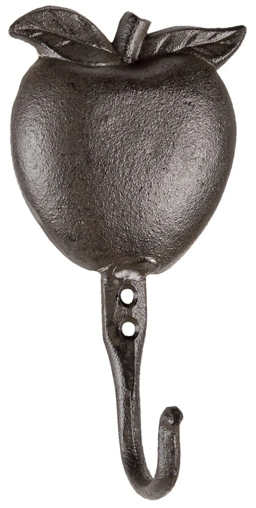 Hnědo černý litinový nástěnný háček Apple - 9*5*18 cm