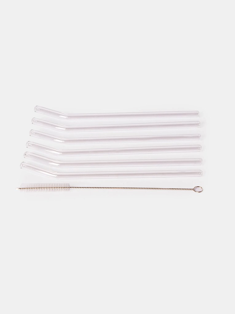 Sinsay - Sada skleněných brček s čisticím kartáčkem 7 pack - clear