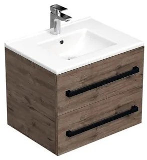 Koupelnová skříňka s černou úchytkou a umyvadlem SAT Cube Way 60x53x46 cm dub Wellington mat CUBE46C602DWMOD