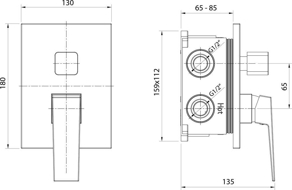 Aqualine Aqualine, RITMO podomítková sprchová baterie, box, 3 výstupy, chrom, RT043