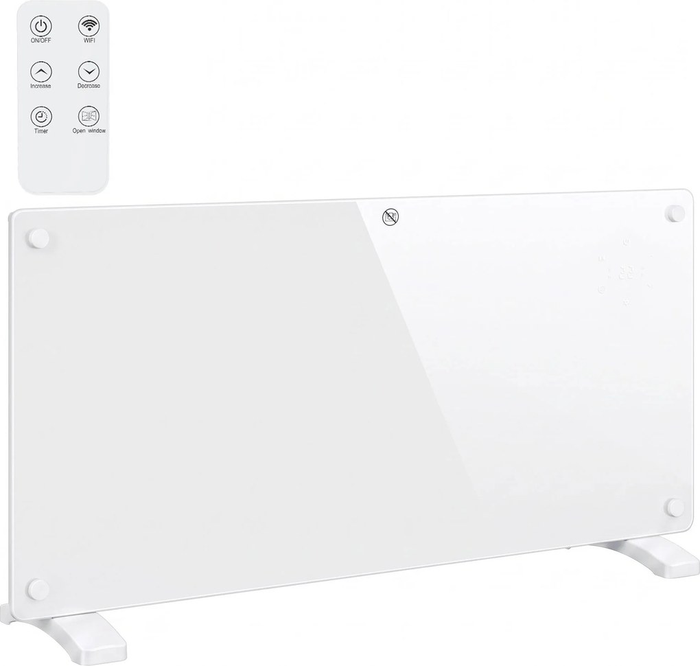 HOMCOM Elektrický topný těleso 2000W nástěnný a stojanový konvektor, kompatibilní s Alexou a Google Home, bílá