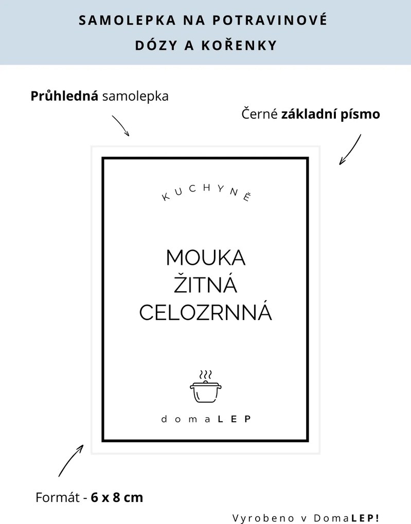 MOUKA ŽITNÁ CELOZRNNÁ - omyvatelná samolepka na dózu, výběr rozměrů Ø 5 cm / 5 x 5 cm / 6 x 8 cm | DomaLEP