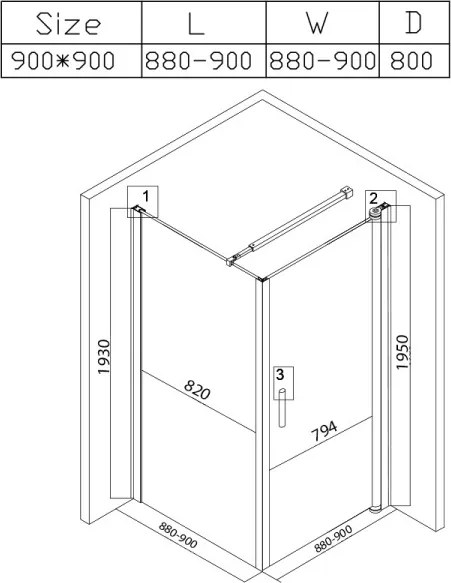 BPS-koupelny Čtvercový sprchový kout HYD-SK1190B 90x90 chrom/transparent + vanička HYD-SSV-RIKO černá