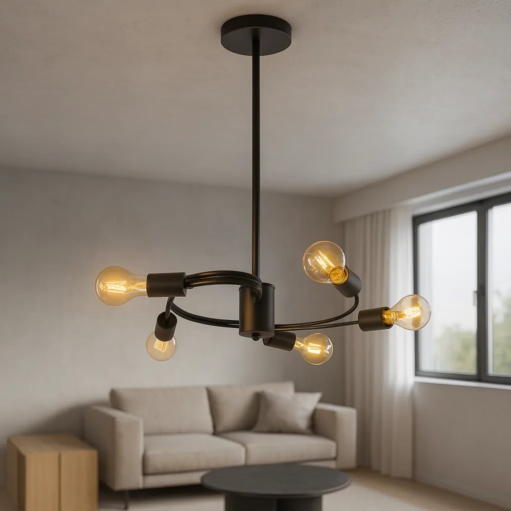 Toolight - Stropní svítidlo 5xE27 60W APP739-5CP, černá, OSW-01104