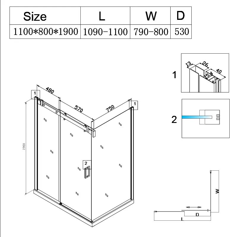 BPS-koupelny Obdélníkový sprchový kout HYD-OK203B 110x80 chrom/transparent + vanička HYD-OSV-ST03B bílá