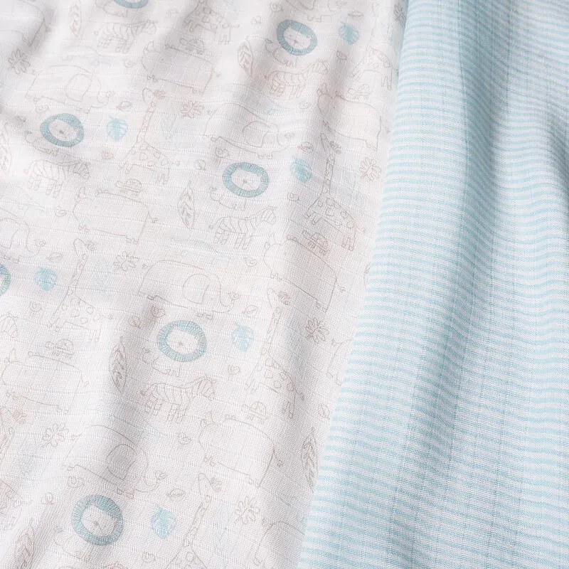 SCANquilt dětská mušelínová osuška BAMBOO - set 2 ks proužky+zvířátka světle modrá dětská osuška