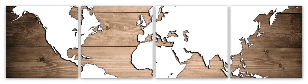 Malvis ® Obraz Mapa světa na dřevu Velikost: čtyřdílné panorama - 100x25 cm