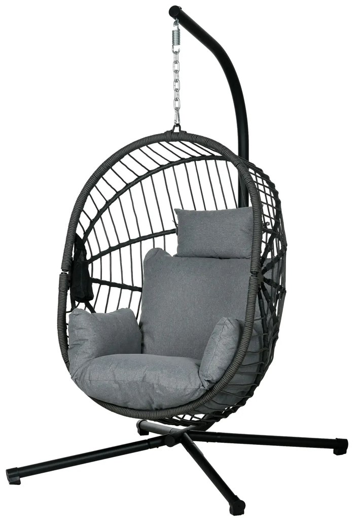 Závěsné houpací křeslo se stojanem, výška 188 cm, šedé 84A-302V00GY