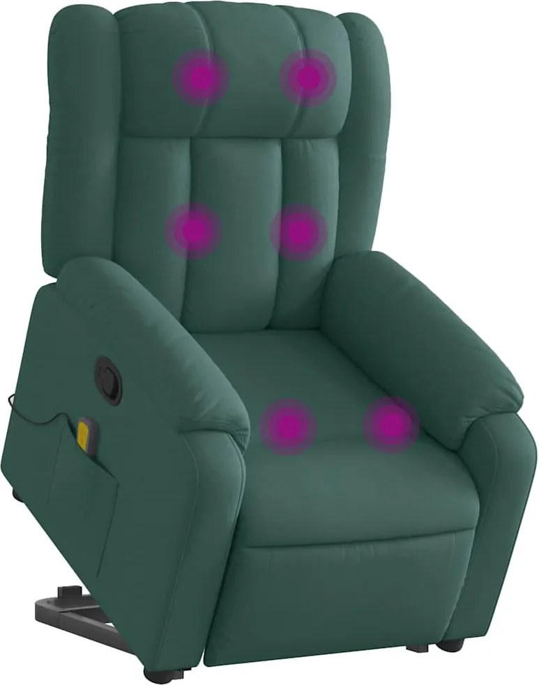 Zvedací masážní polohovací křeslo tmavě zelené textil 3205334