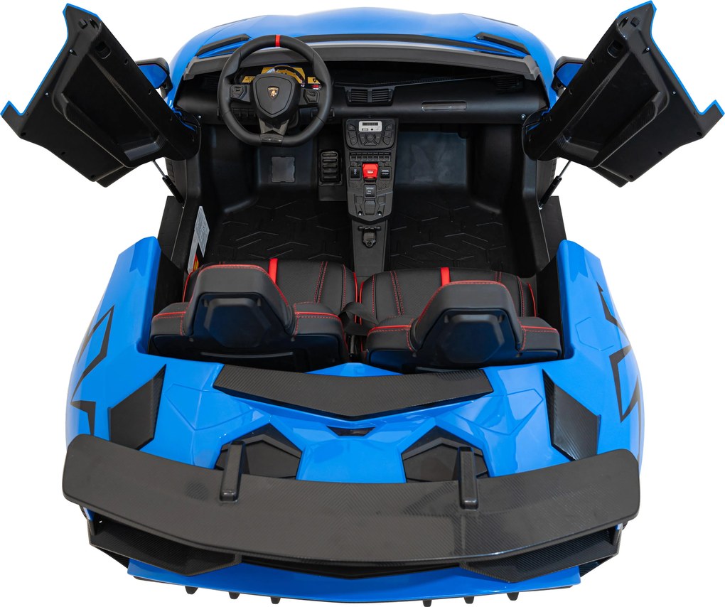 Ramiz Elektrické auto Lamborghini Aventador SV pro 2 děti Modré + Bezkartáčový motor + Nafukovací kola + LED audio