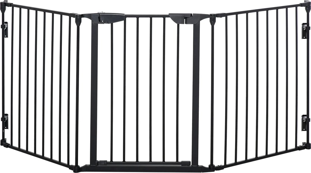 Skládací psí zábrana PawHut 180x74,5 cm s 3 panely a automatickým zámkem pro bezpečnostní bránu na schodiště a chodby - černá | Aosom