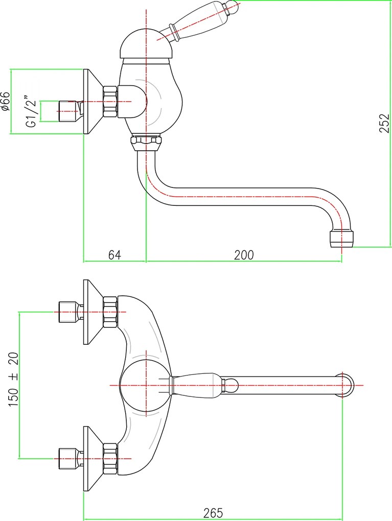 SAPHO KIRKÉ WHITE nástěnná retro baterie, bílá páčka, bronz KI15BB