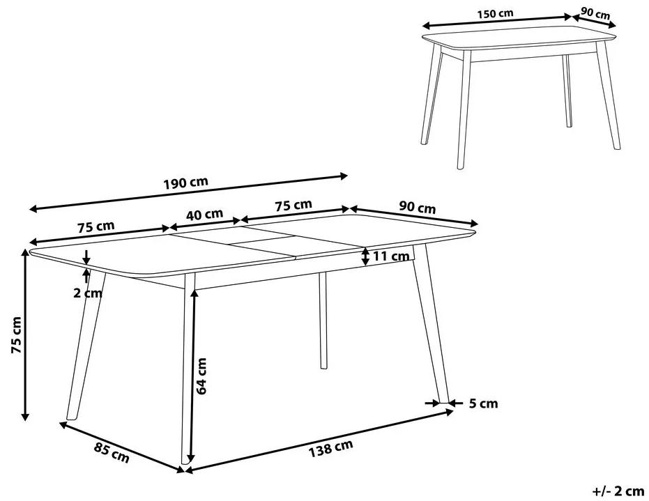 Rozkládací jídelní stůl 150/190 x 90 cm tmavé dřevo MADOX Beliani
