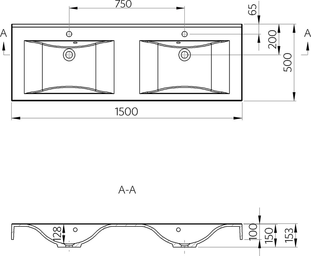 Sapho Flavia 68154 dvojumyvadlo 150 x 50 cm
