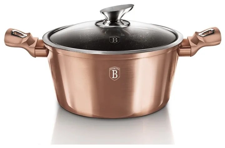 BERLINGERHAUS Kastrol s mramorovým povrchem a poklicí 24 cm Rosegold Metallic Line BH-1515