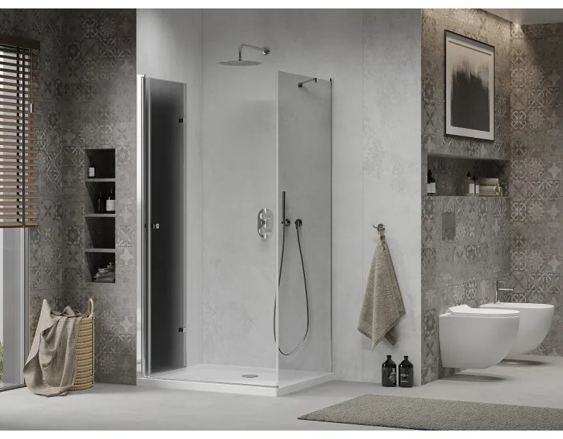 Mexen Lima skládací sprchový kout 90 x 110 cm, Grafitově černá, Chromovaná + sprchová vanička Flat, Bílá - 856-090-110-01-40-401