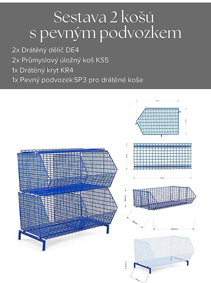 FEROPLAST spol. s.r.o Průmyslový úložný koš KS5, kompletní set 2 košů na pevných nohách